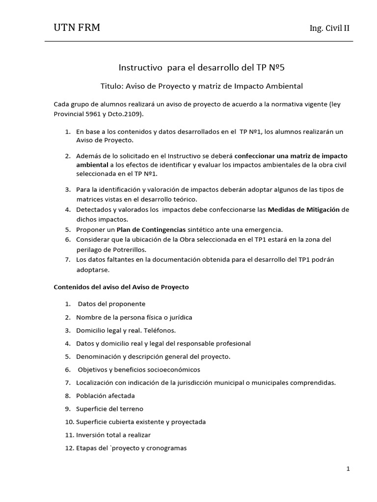 TP5 Aviso de Proyecto | PDF