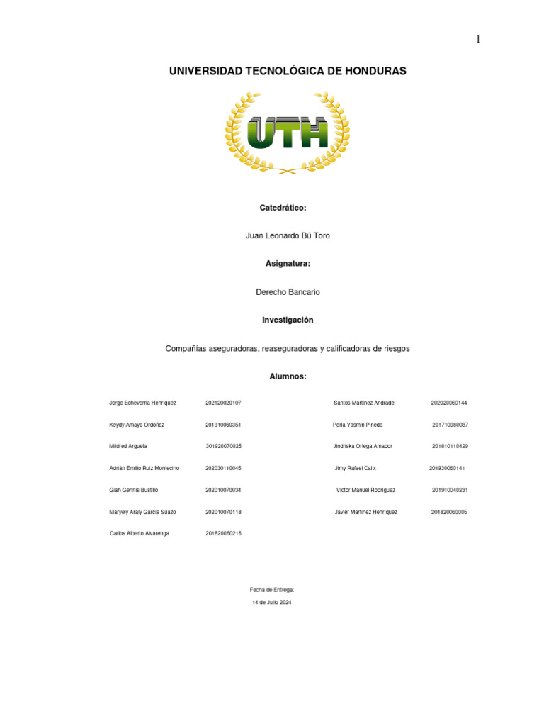 Informe Final de Derecho Bancario | PDF | Reaseguro | Seguro