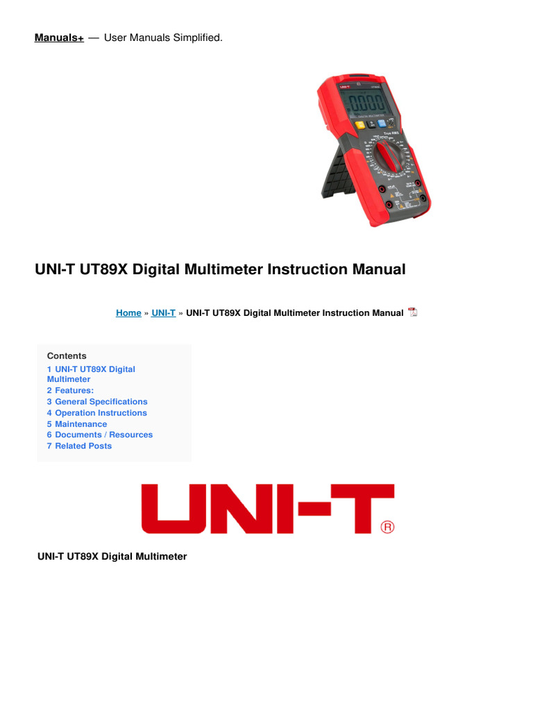 Ut89x Digital Multimeter Manual | PDF | Electrical Impedance | Manufactured Goods