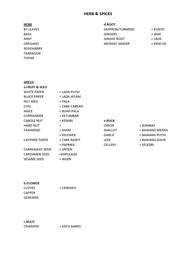 Herbs and Spices Guide | PDF | Cooking, Food & Wine | Home & Garden
