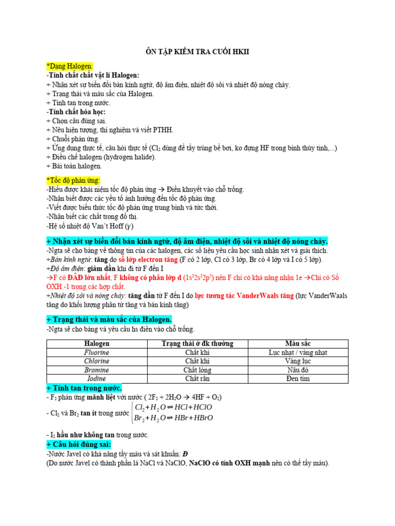 ÔN TẬP KIỂM TRA CUỐI HKII | PDF
