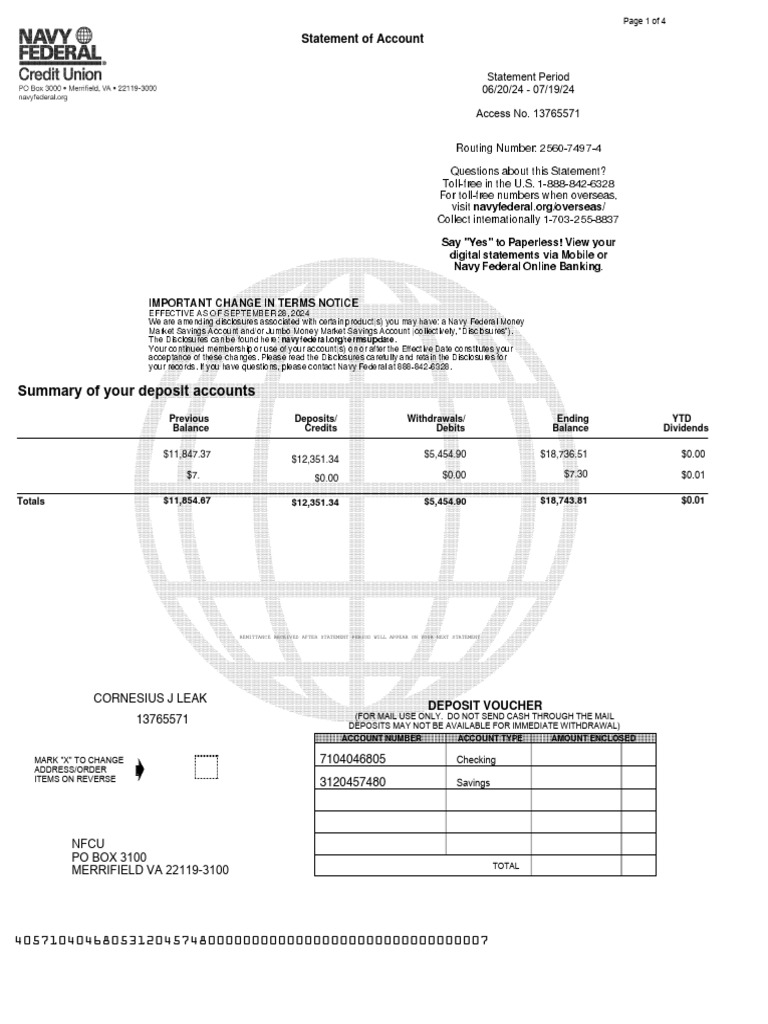 Navy Federal Account Statement Details | PDF | Debit Card | Credit Card