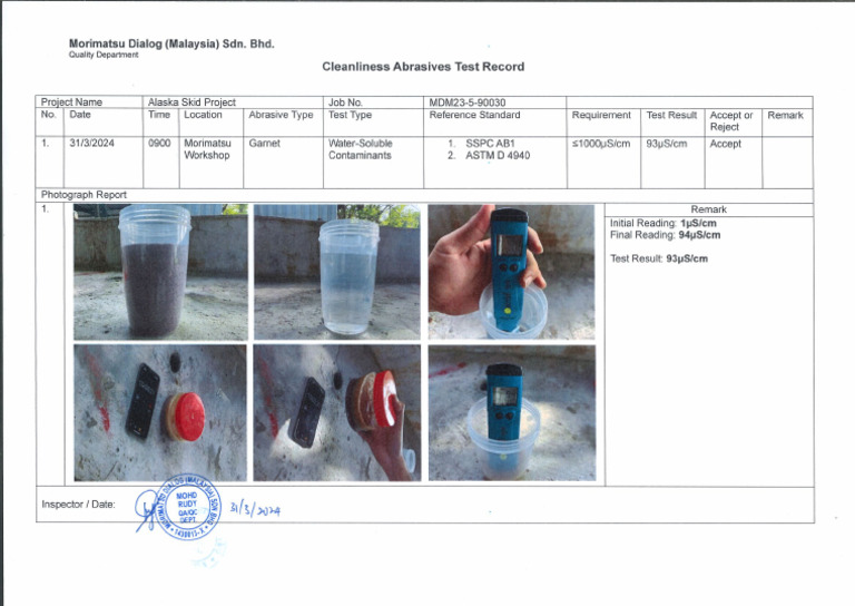 Abrasive Contamination Record | PDF