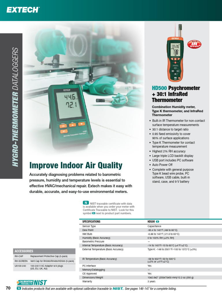 HD500 Psychrometer & IR Thermometer | PDF | Metrology | Applied And ...