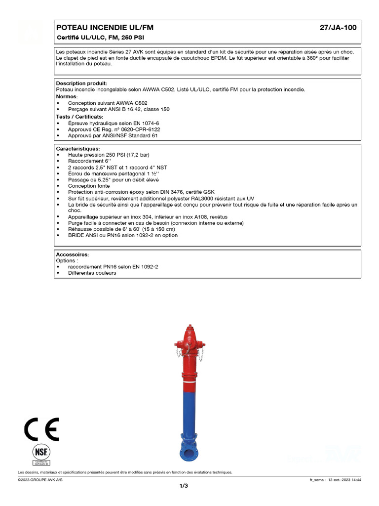 Poteau Incendie UL/FM 250 PSI AVK | PDF | Écrou | Métallurgie