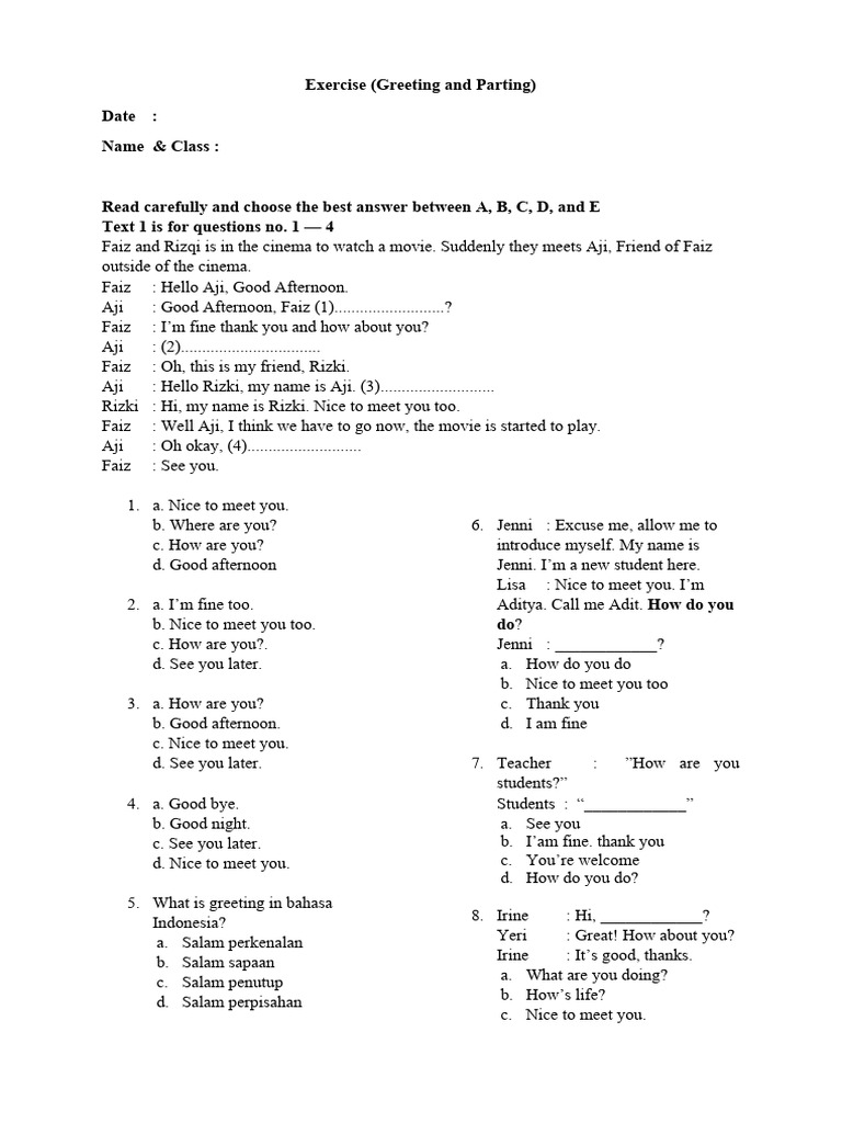 Soal greeting & parting | PDF