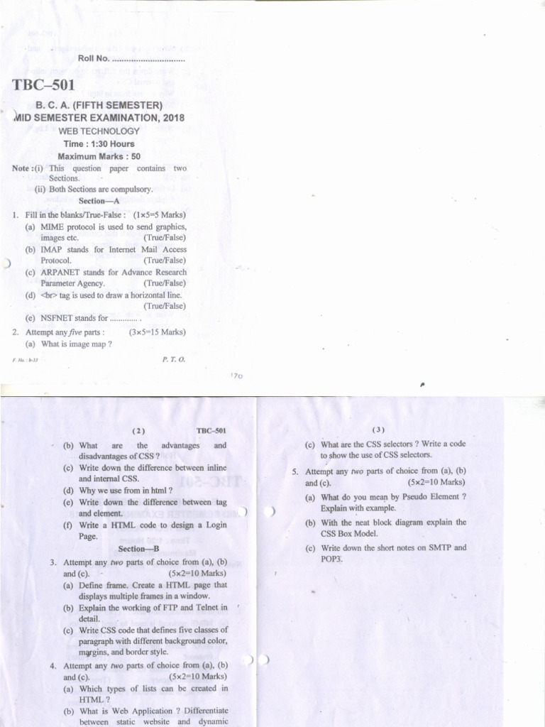 5TH Sem Mid B.C.A. 2018 | PDF | Html | World Wide Web