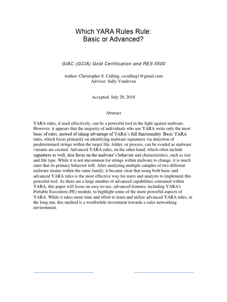 2.0 Which YARA Rules Rule Basic or Advanced 1 | PDF | Malware | Integer ...
