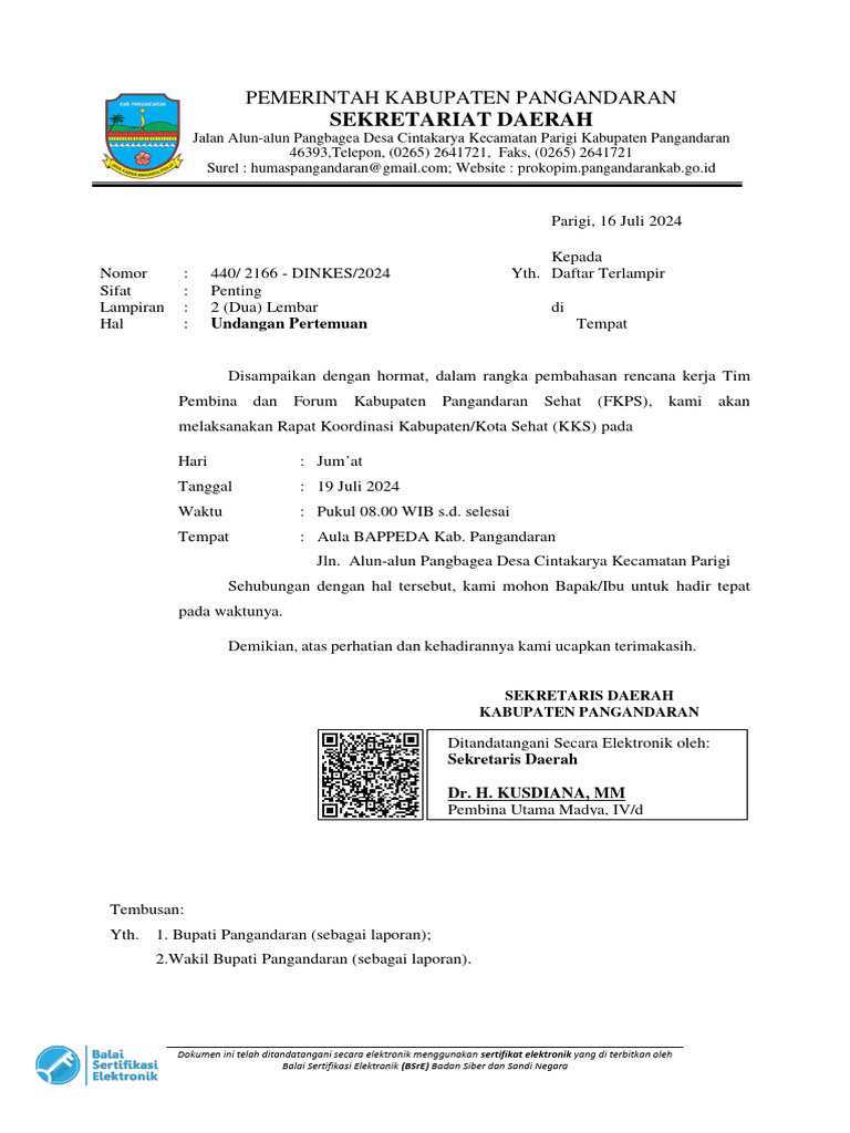 Surat Sederhana Template Rakor Kks 2024 | PDF