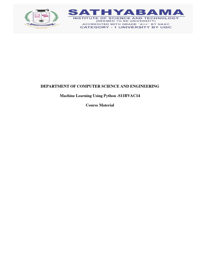 S11BVAC14-Machine Learnig Using Python-CSE Course Material Unit1 | PDF | Machine Learning ...