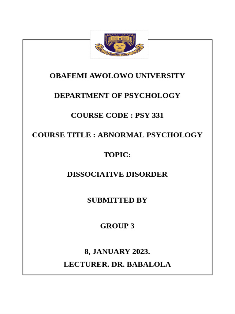Abnormal Psy - Group 3 | PDF | Abnormal Psychology | Mental Health
