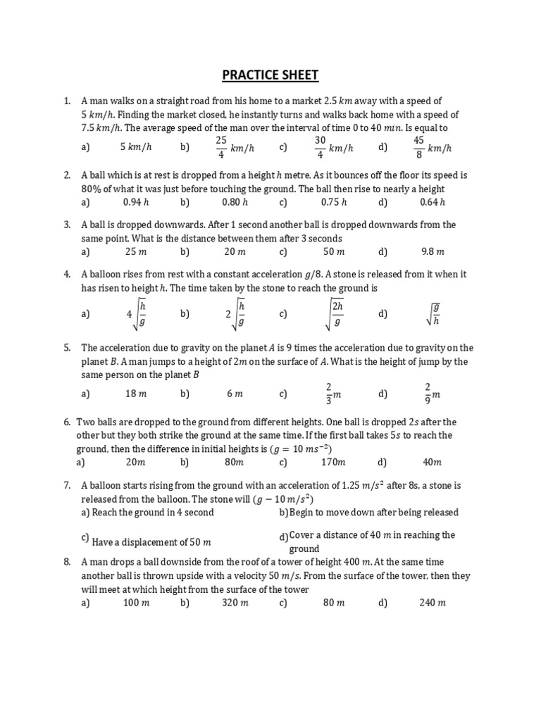 Practice Sheet (Kinematics 2) | PDF | Speed | Acceleration
