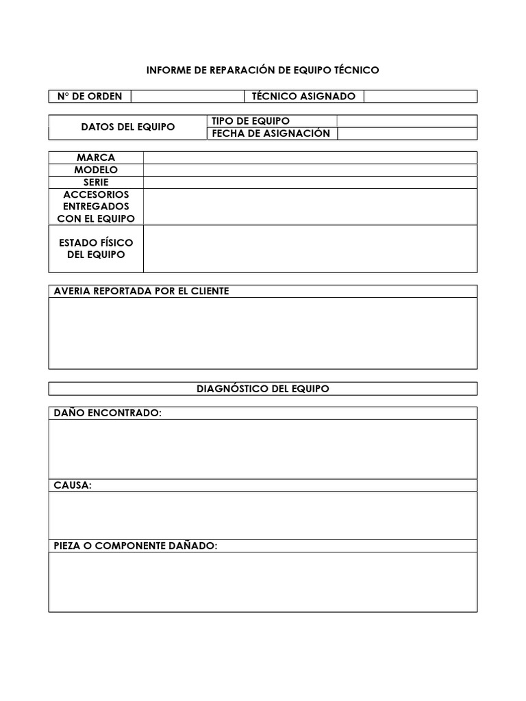Hoja de Reporte de Reparación de Equipo | PDF