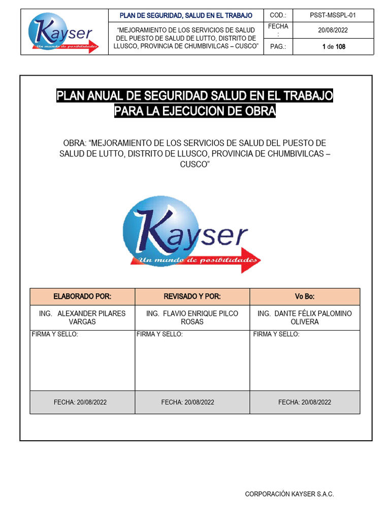 1.-Plan Anual de Seguridad y Salud en El Trabajo 2022 | PDF | Seguridad y salud ocupacional ...