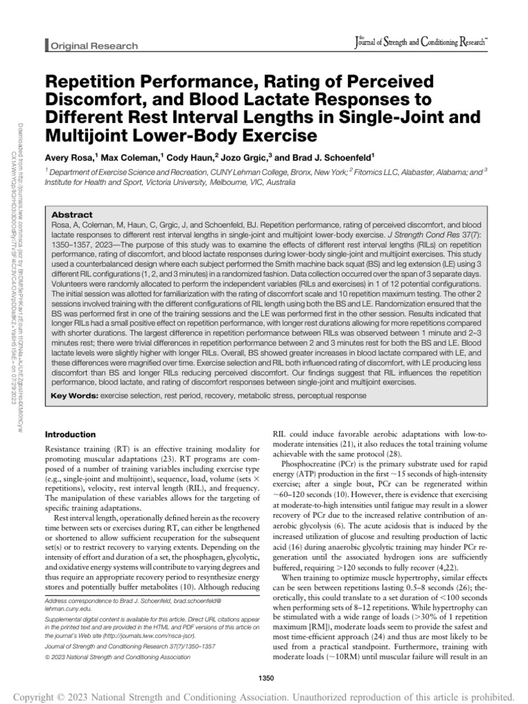 Repetition Performance, Rating of Perceived.2 | PDF | Strength Training ...
