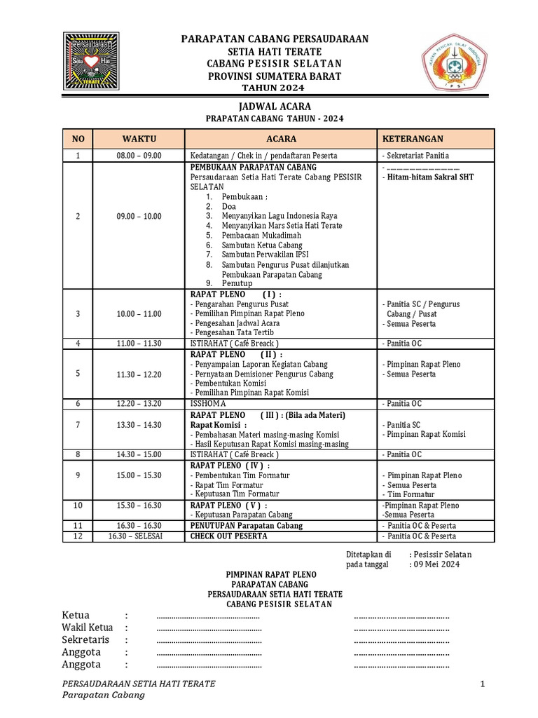 Jadwal Acara Parapatan Cabang 2024 | PDF