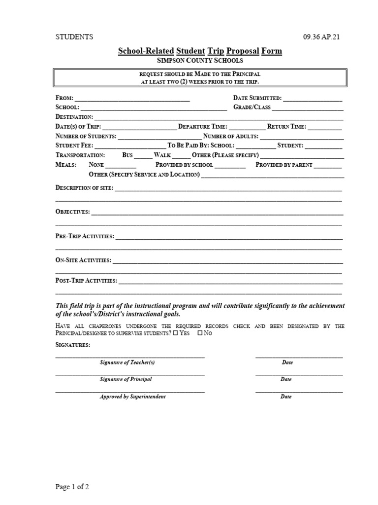 School Field Trip Proposal Form | PDF | Learning