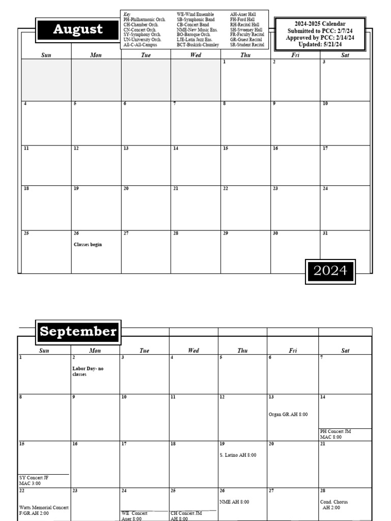 Aug 2024-May 2025 Composite Calendar | PDF | Concert | Music