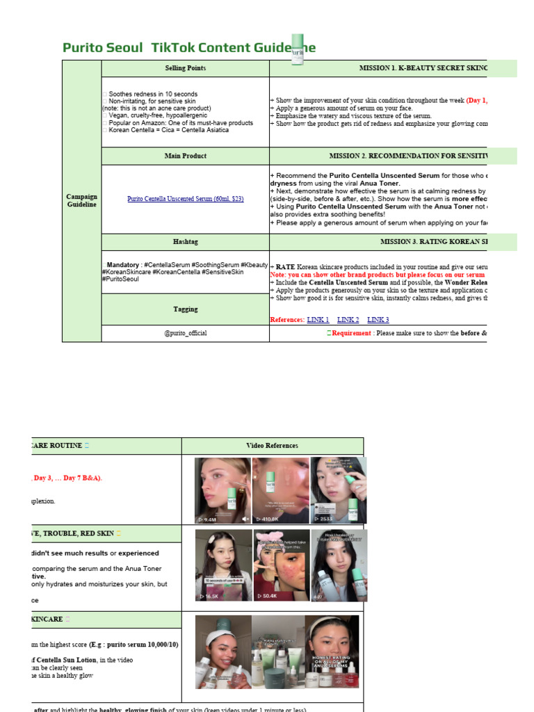 TikTok Content Guideline - Purito Seoul | PDF | Skin Care | Body Art