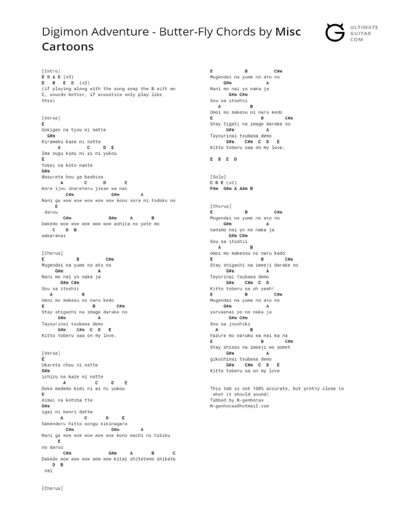 Digimon Adventure - Butter-Fly Chords | PDF