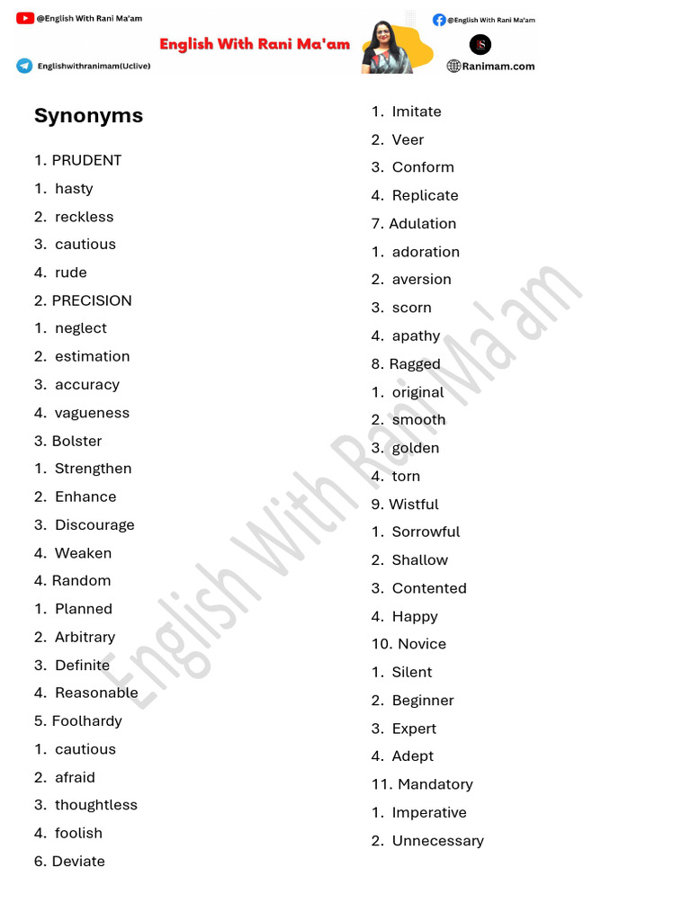SSC CHSL Top 100 Synonyms & Antonyms PDF With Answer | PDF | Cooking, Food & Wine