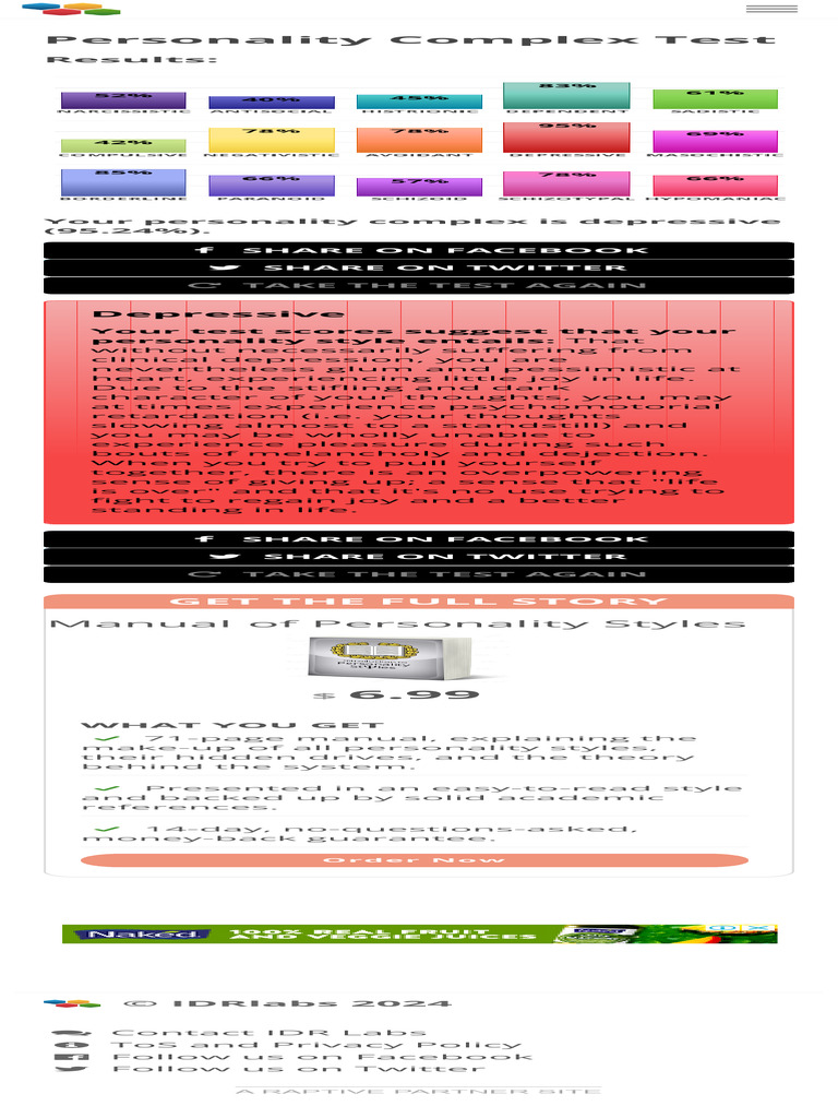 Depressive Personality Complex Test | PDF