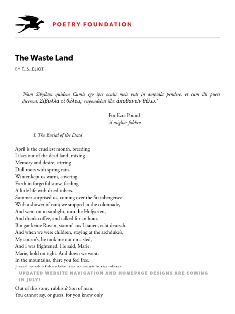 The Waste Land by T.S. Eliot | PDF | Mystery, Thriller & Crime Fiction ...