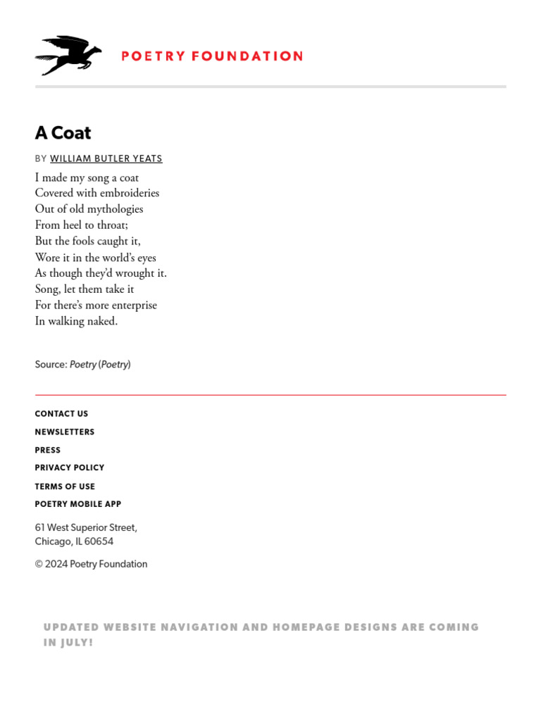A Coat by William Butler Yeats _ Poetry Magazine | PDF