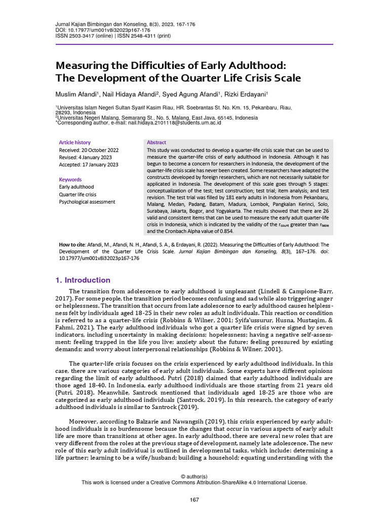 Measuring The Difficulties of Early Adulthood The Development of The ...