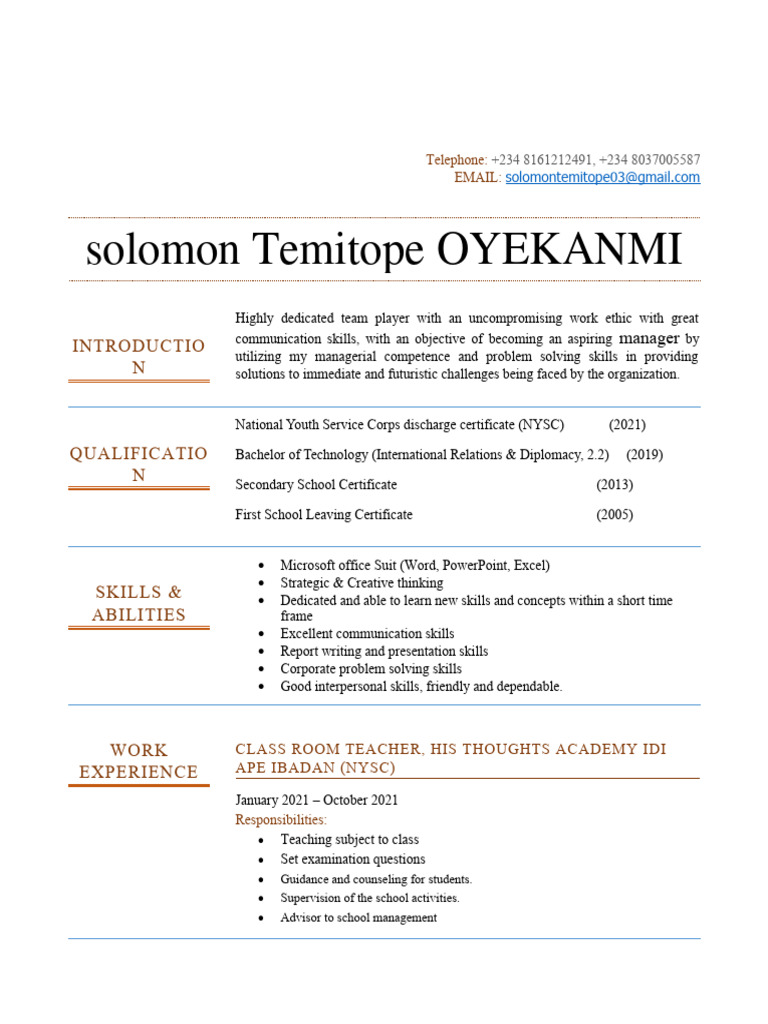 Curriculum Vitae Solomon | PDF | Career & Growth