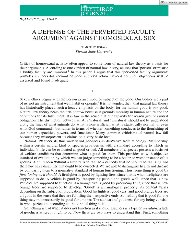 The Heythrop Journal 2014 Hsiao A Defense Of The Perverted Faculty Argument Against