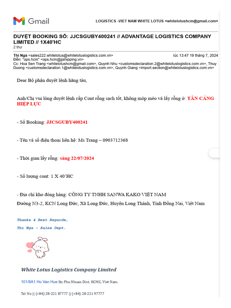 Gmail - Duyệt Booking Số - Jjcsguby400241 - - Advantage Logistics ...