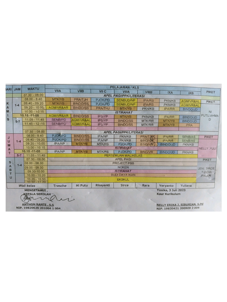 FORMAT JADWAL PELAJARAN SMP SENTRA | PDF