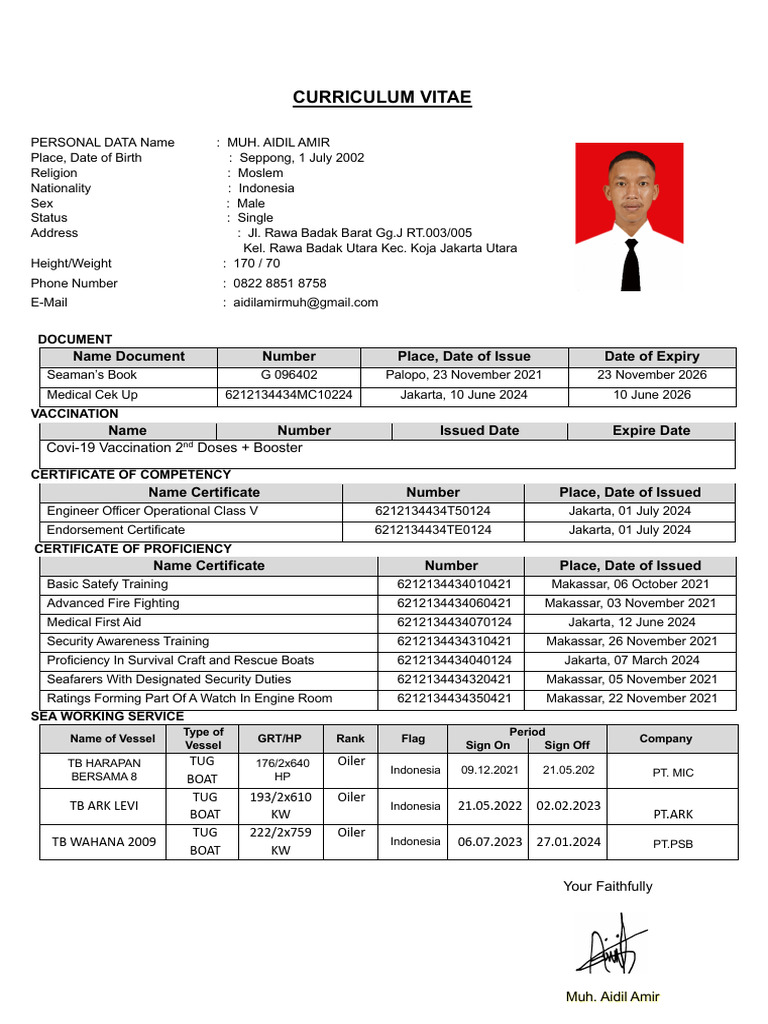 Curriculum Vitae Muh Aidil Amir | PDF | Vaccination | Water Transport