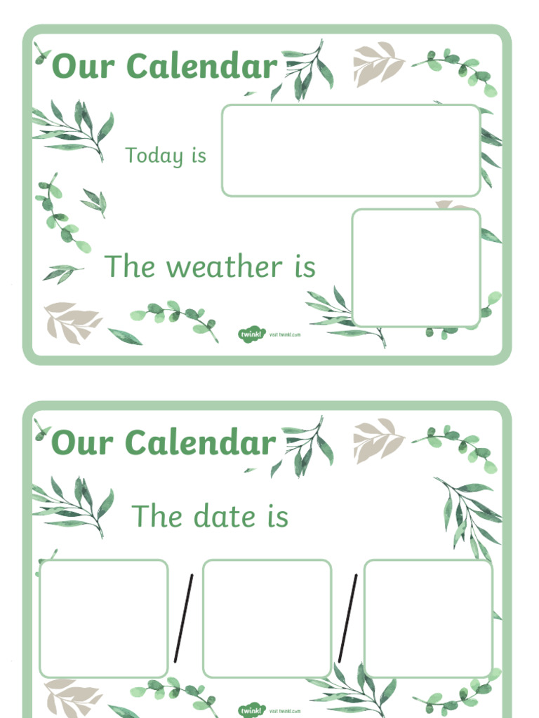 T C 8297 Botanical Themed Weather Chart Calendar Short Date Format ...