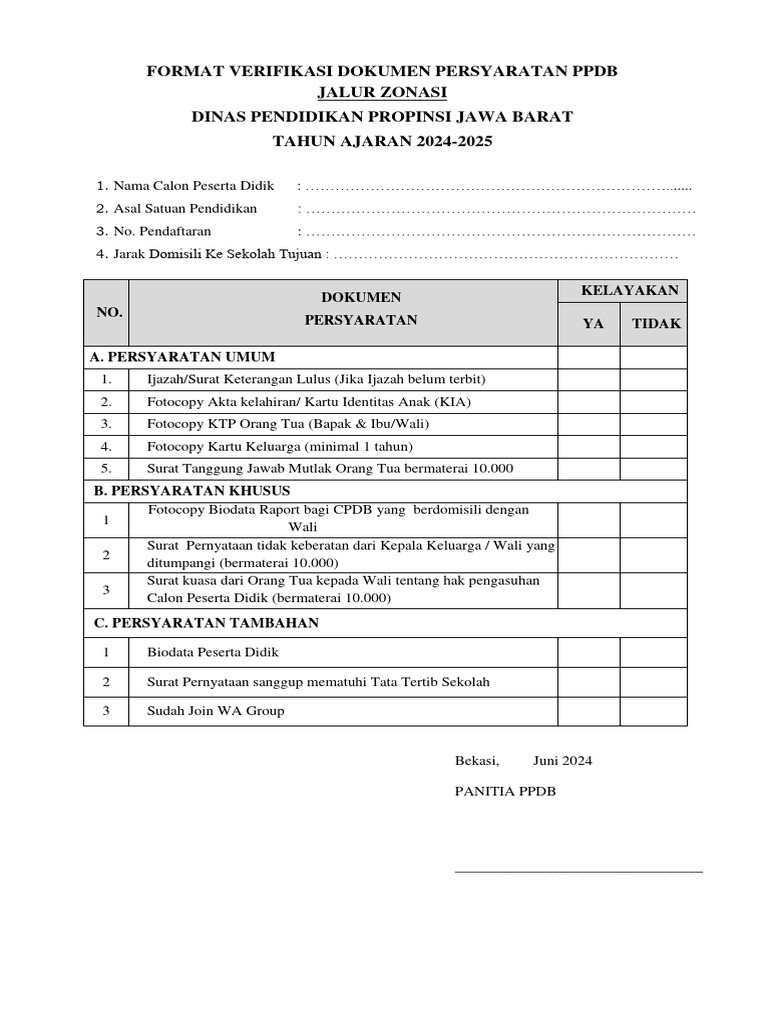 Format Verifikasi Dokumen PPDB 2024-2025 | PDF | Karier & Perkembangan ...