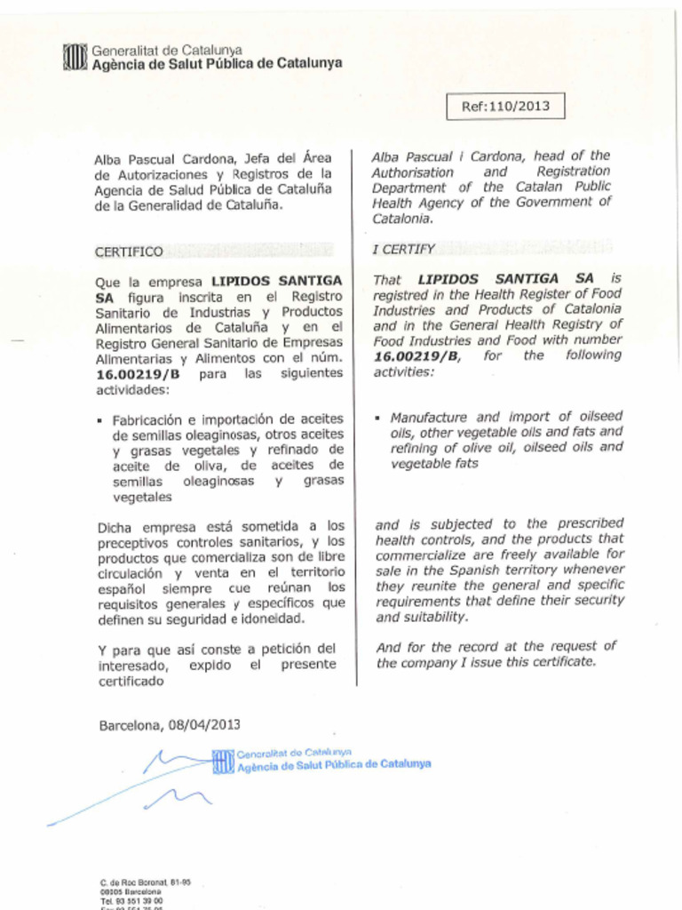 Certificado RGS LIPSA BCN Ingles | PDF