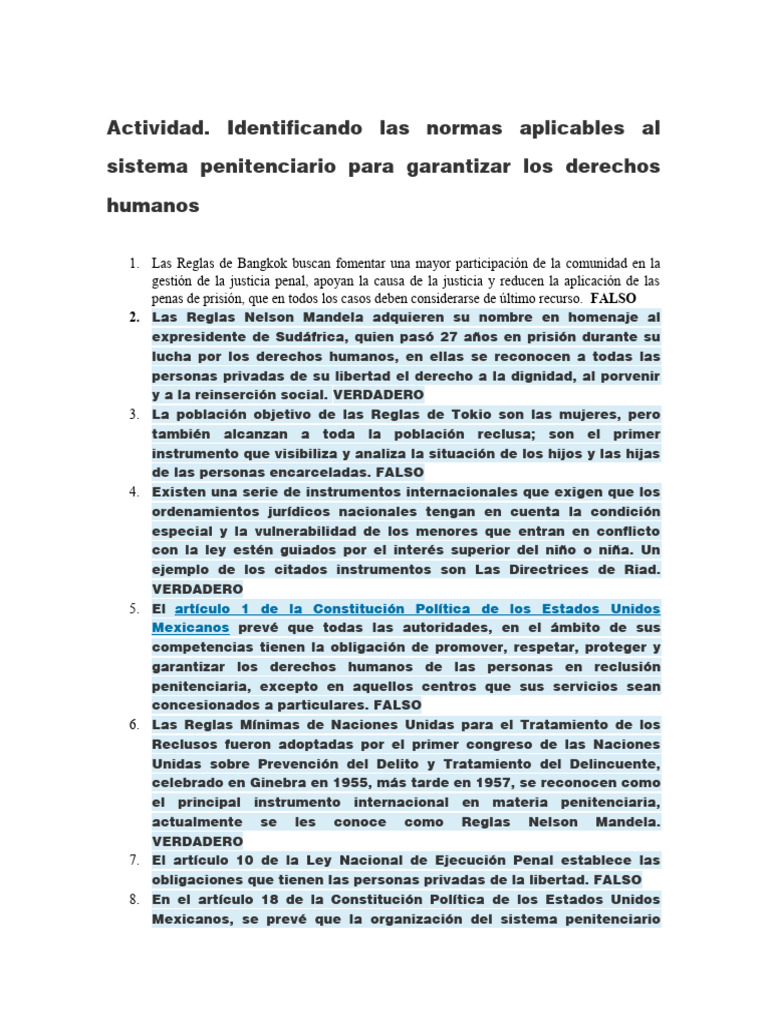 Actividad Uno Aspectos Generales de Los Derechos Humanos de Las Personas en Reclusion | PDF ...