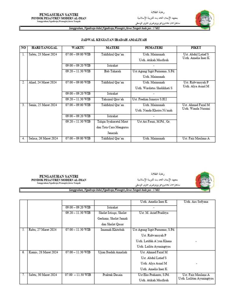 Jadwal Kegiatan Ibadah Amaliah Romadhon | PDF