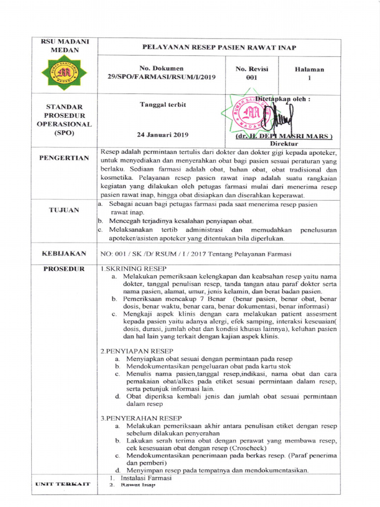 Spo Pelayanan Resep Pasien Rawat Inap | PDF