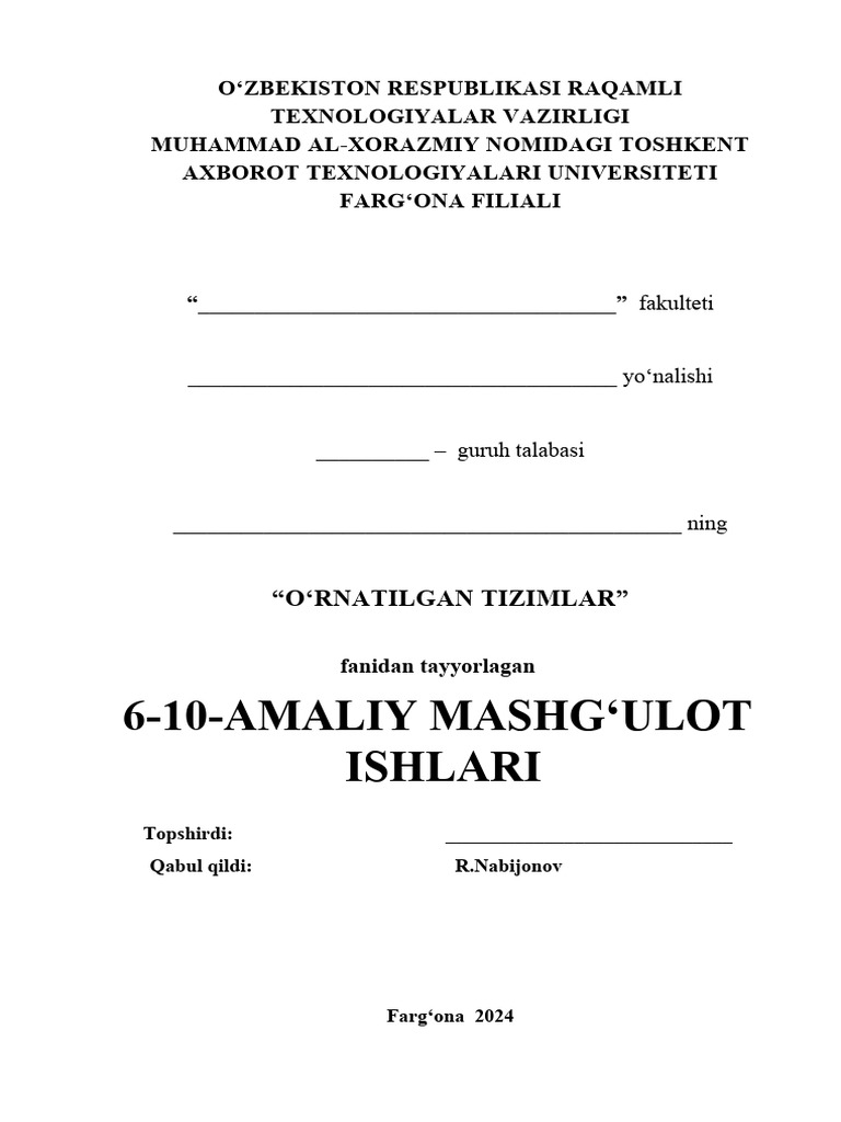 2-Dedlayn. O' Rnatilgan Tizimlar | PDF