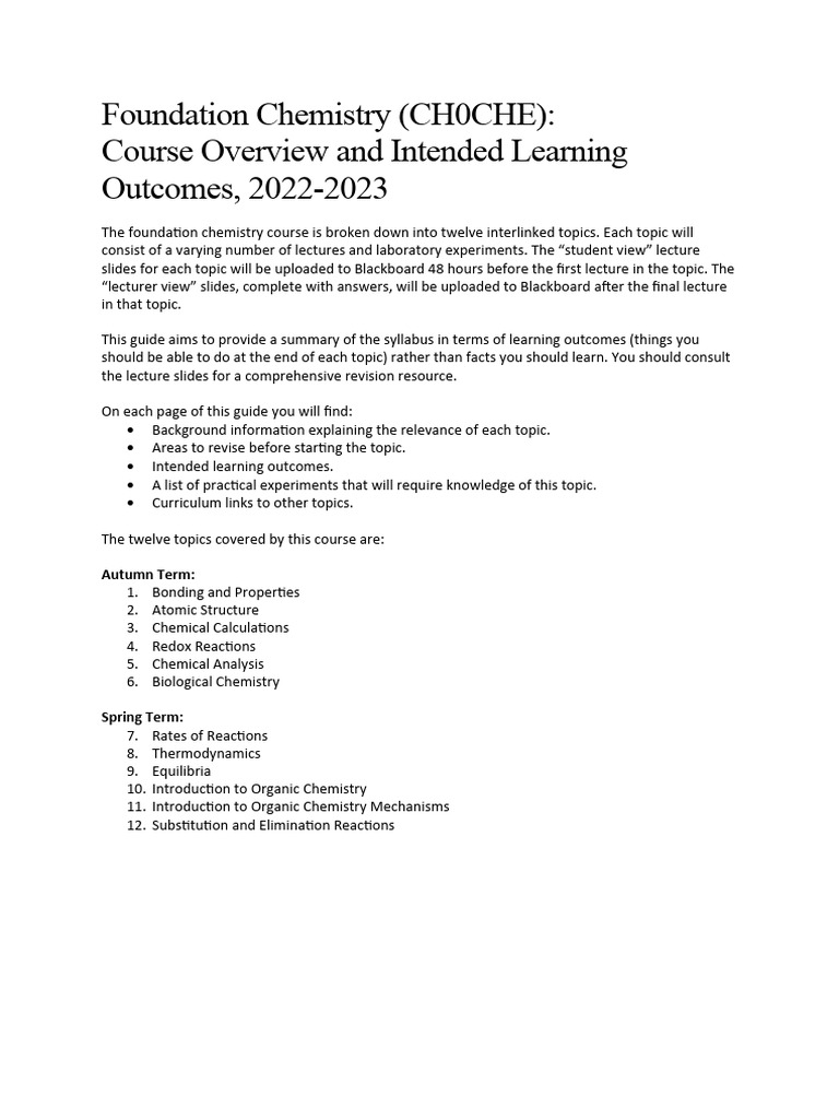 Foundation Chemistry Overview 22-23 | PDF | Chemical Reactions | Chemistry