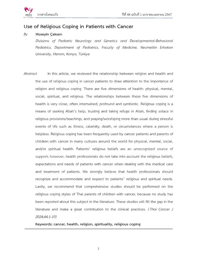 Use of Religious Coping in Patients With Cancer | PDF | Cancer ...