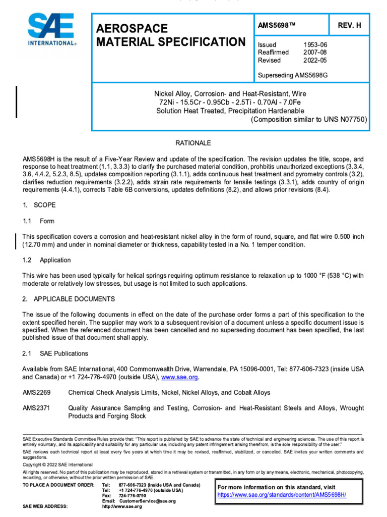 Sae Ams 5698H-2022 | PDF | Heat Treating | Ultimate Tensile Strength