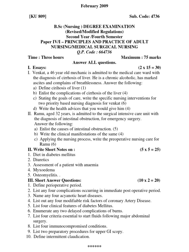 AHN Privious Year Question Papers | PDF | Nursing | Cirrhosis