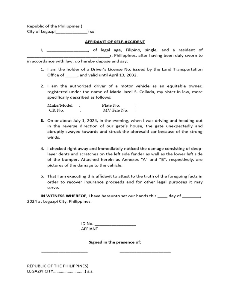 Sample Self-Accident Affidavit | PDF