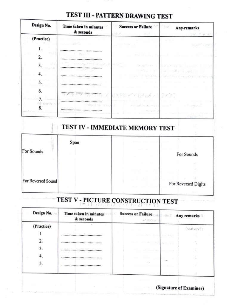 Bhatia battery scoring sheet | PDF | Cognition | Psychology