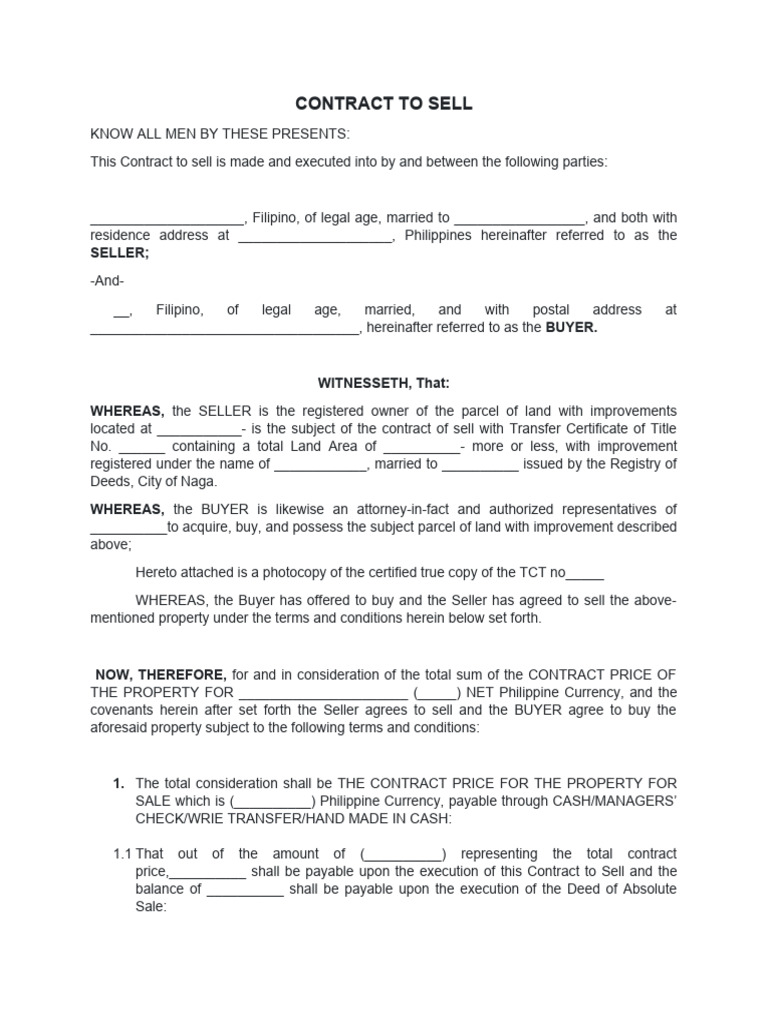 Contract To Sel1 XXXXXXXXXXXXXX | PDF | Sales | Title (Property)