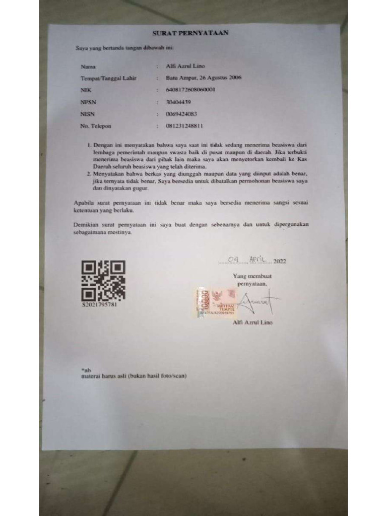 SK - Pernyataan Alfi | PDF