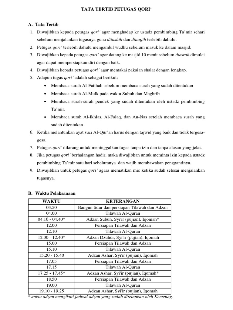 Tata Tertib Qori' | PDF